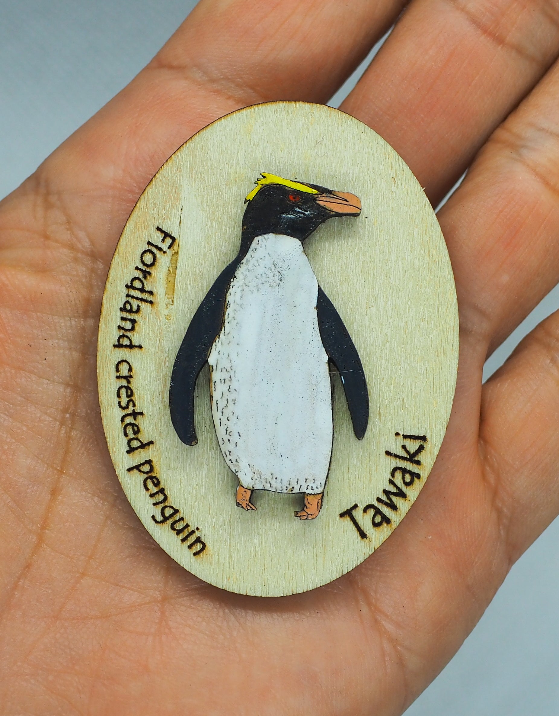 Fiordland penguin (Tawaki) Wooden Rimu Magnet – Meena.nzcraft